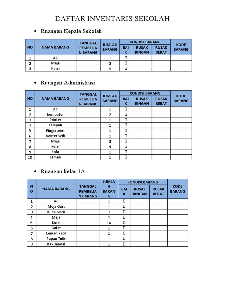 Daftar Inventaris Sekolah | PDF