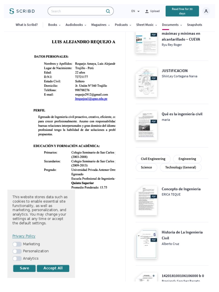 pdf-curriculum-vitae-luis-alejandro-requejo-amaya_compress | PDF | Ingeniería | Ingeniero civil