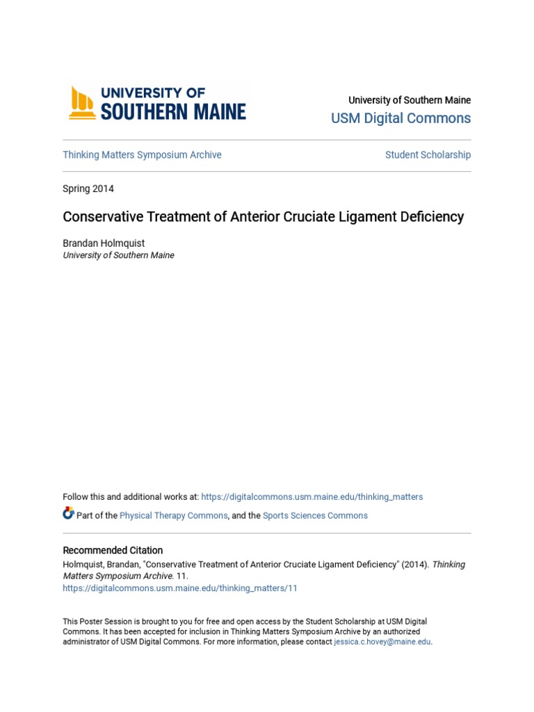 Conservative Treatment of Anterior Cruciate Ligament Deficiency | PDF ...