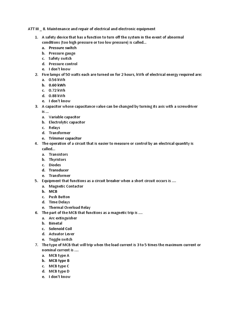 ATT III - 8. Maintenance and Repair of Electrical and Electronic Equipment | PDF | Electric ...