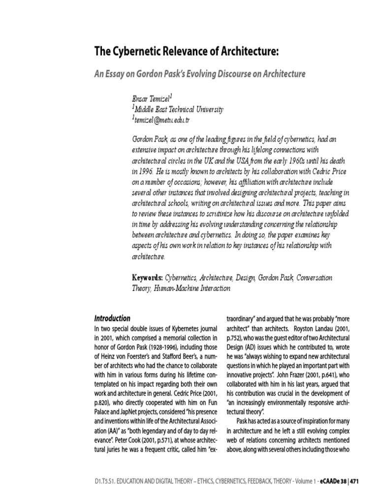The Cybernetic Relevance of Architecture:: An Essay On Gordon Pask's Evolving Discourse On ...