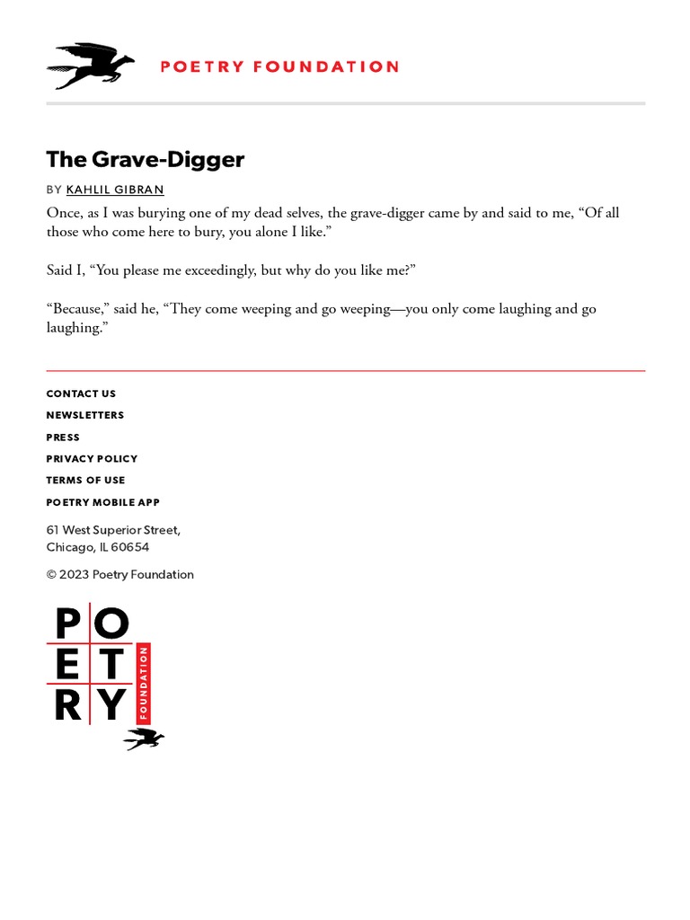 The Grave-Digger by Kahlil Gibran - Poetry Foundation | PDF
