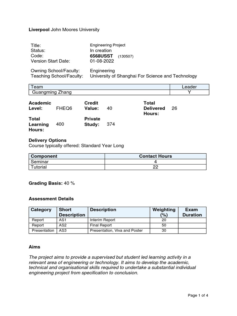 6568USST Engineering Project | PDF | Engineering | Risk