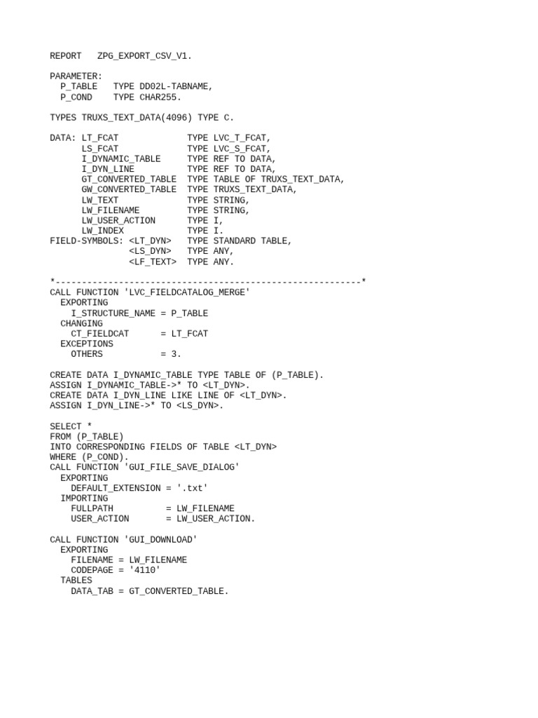Dynamic CSV Export Function in ABAP | PDF | Computers