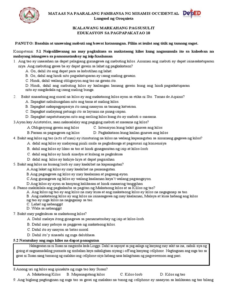 Esp 10 Q2 Exam | PDF