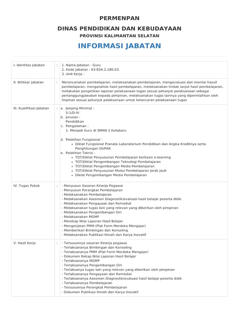 Anjab Permenpan Hasil Guru Madya | PDF