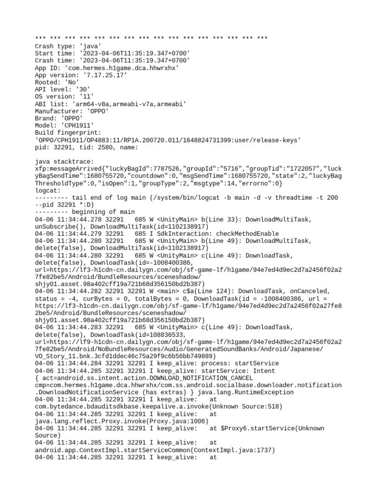 Java Crash Log for OPPO CPH1911 | PDF | Boolean Data Type | Java (Programming Language)