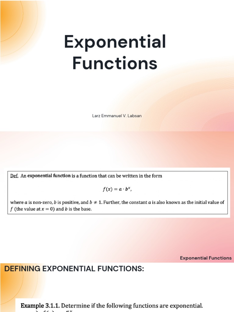 Exponential Functions: Larz Emmanuel V. Labsan | PDF | Exponential Function | Mathematics