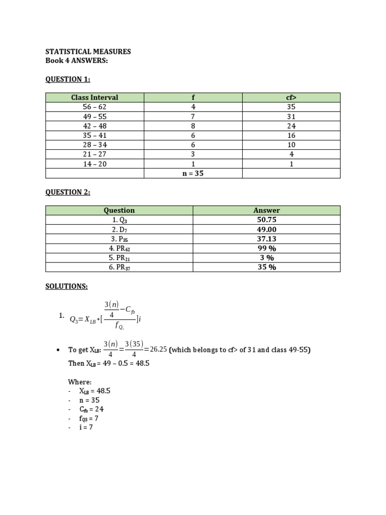 Book 4 - Statistical Measures - Answers | PDF