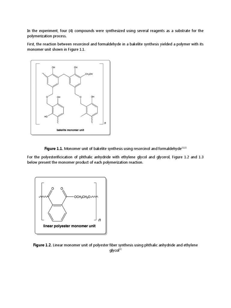 Figure 1.1. Monomer Unit of Bakelite Synthesis Using Resorcinol and ...