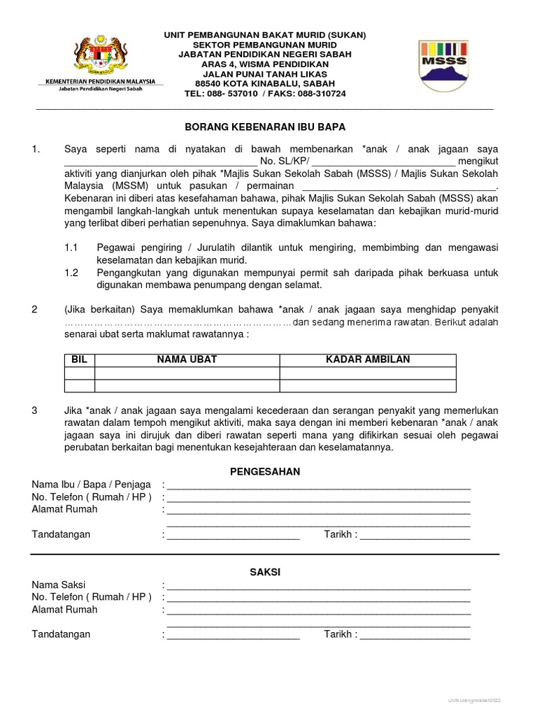 Borang Kebenaran Ibu Bapa | PDF