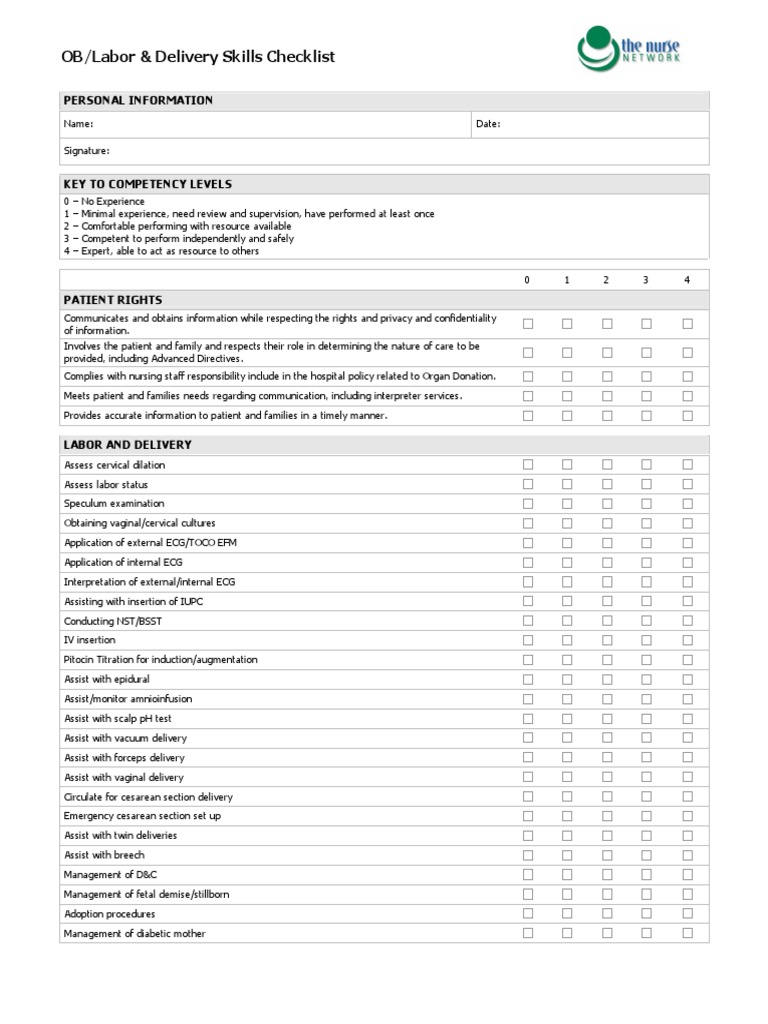 Ob Labor Delivery Skills Checklist | PDF | Childbirth | Clinical Medicine