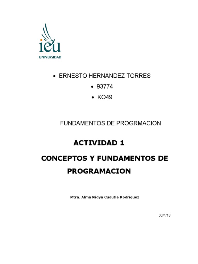 Actividad 1 Conceptos Basicos de Programacion | PDF | Objeto (informática) | Lenguaje de ...