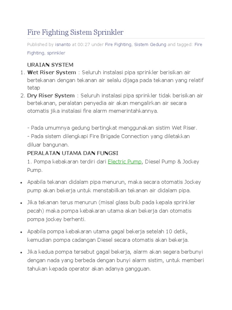 Fire Fighting Sistem Sprinkler | PDF