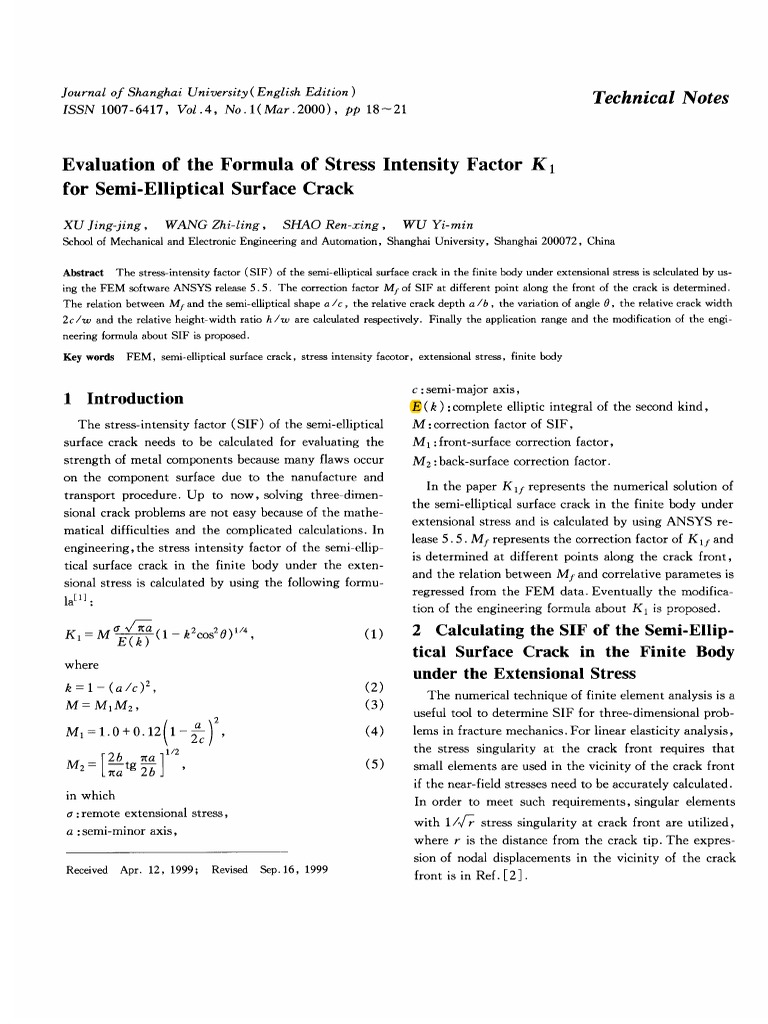 1999 - Evaluation of The Formula of Stress Intensity Factor Ki For Semi ...