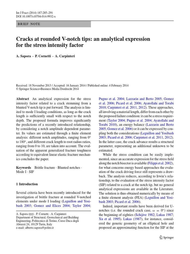 2004 - Cracks at Rounded V-Notch Tips An Analytical Expression For The Stress Intensity Factor ...