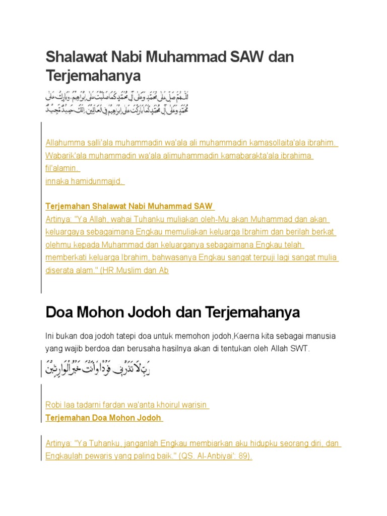 Doa Mohon Jodoh Dan Shalawat Nabi Muhammad SAW | PDF