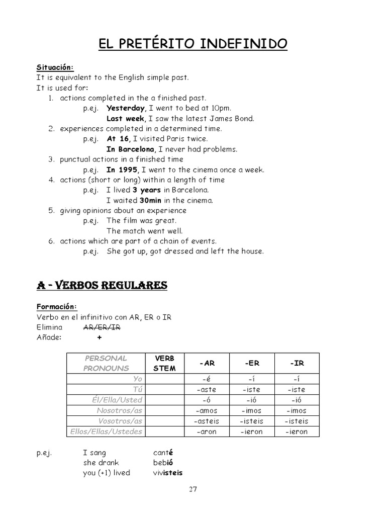 Preterito Cuaderno Gramatica | PDF | Grammatical Conjugation | Syntax