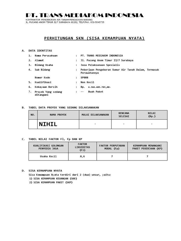 Penawaran - 004 # - Perhitungan SKK, SKP & KD - TMI1 | PDF