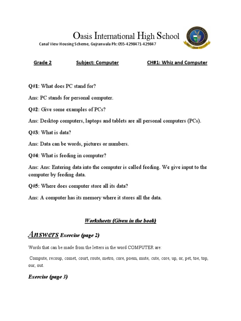 Grade 2 Computer Basics at Oasis | PDF | Technology & Engineering