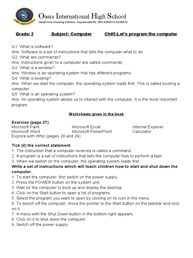 Grade 2 ch#3,4 | PDF | Software | Software Development