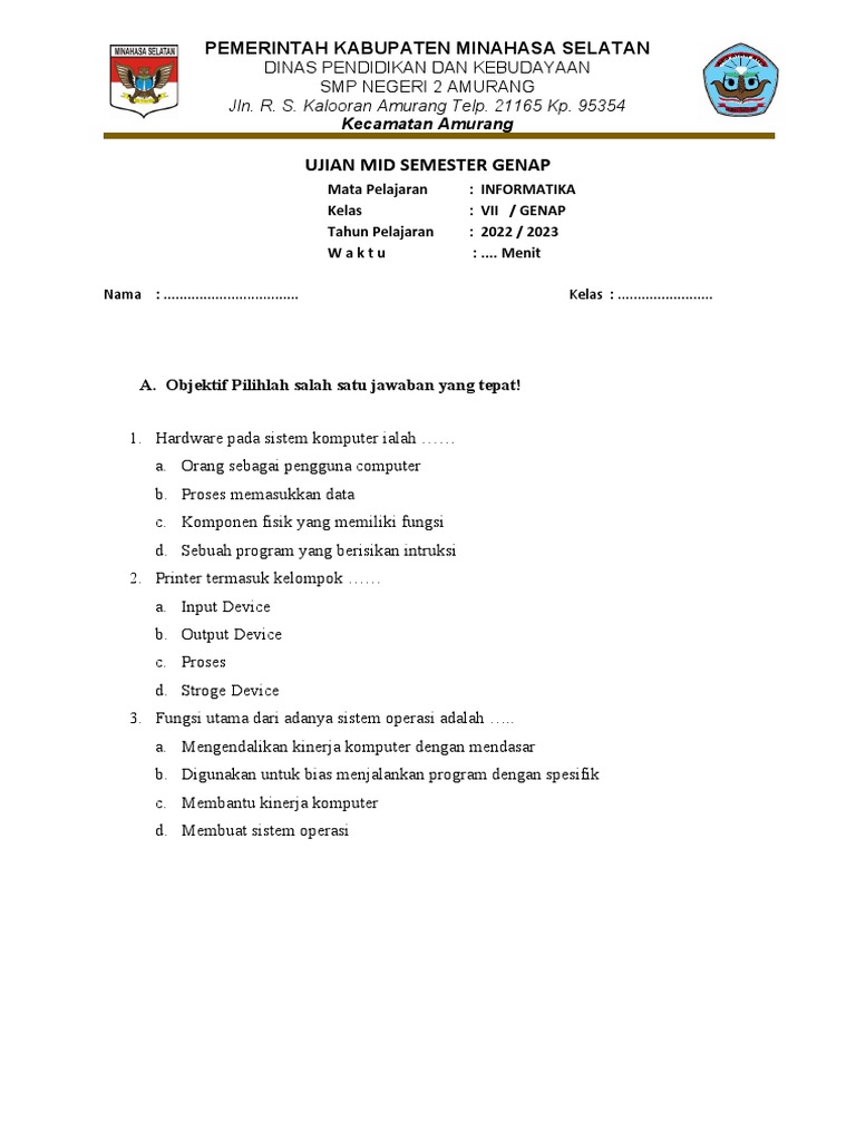 Ujian Mid Semester Informatika Genap | PDF