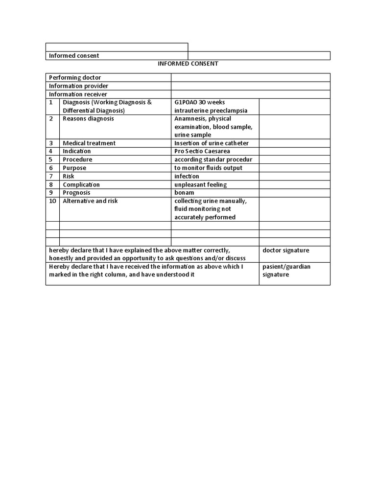 informed consent catheter insertion | PDF | Medical Diagnosis ...