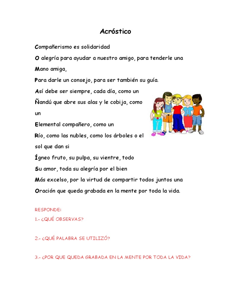 Acróstico del Compañerismo | PDF | Poesía