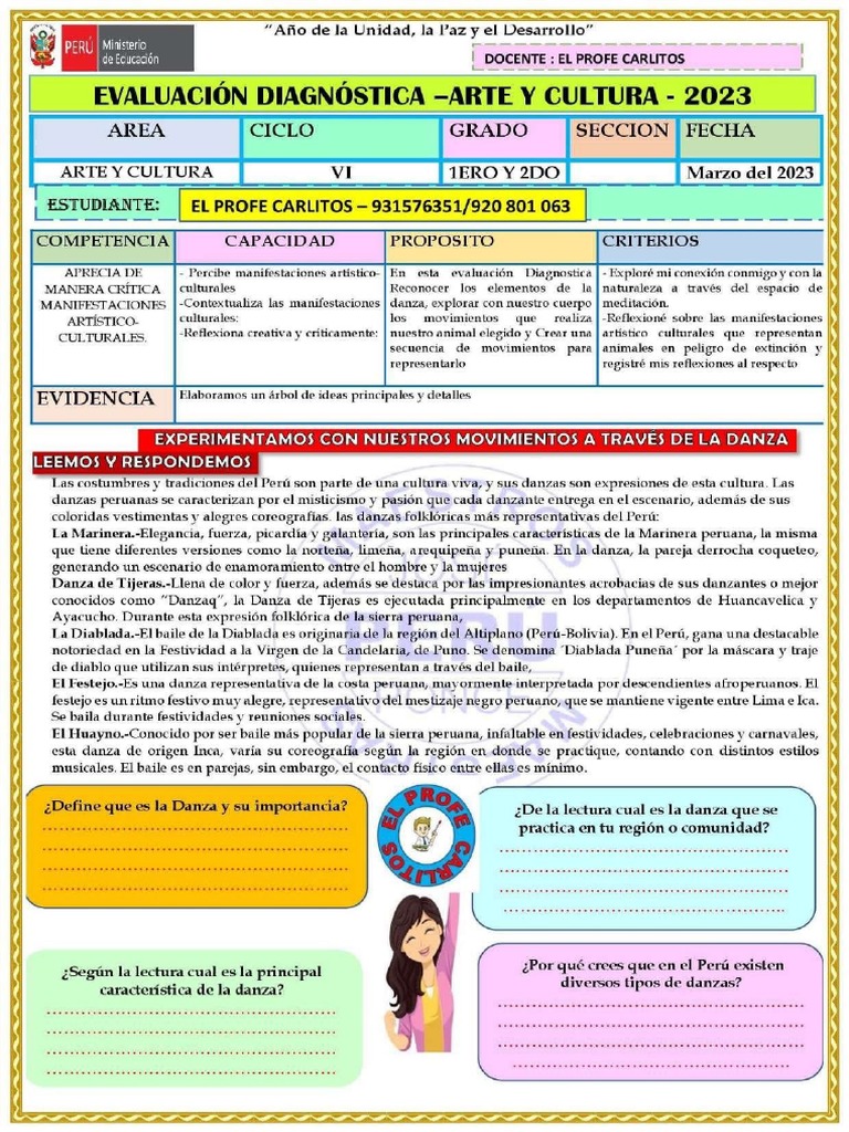 Evaluacion Diagnostica - 1ero y 2do Grado-Arte y Cultura - 00001 | PDF