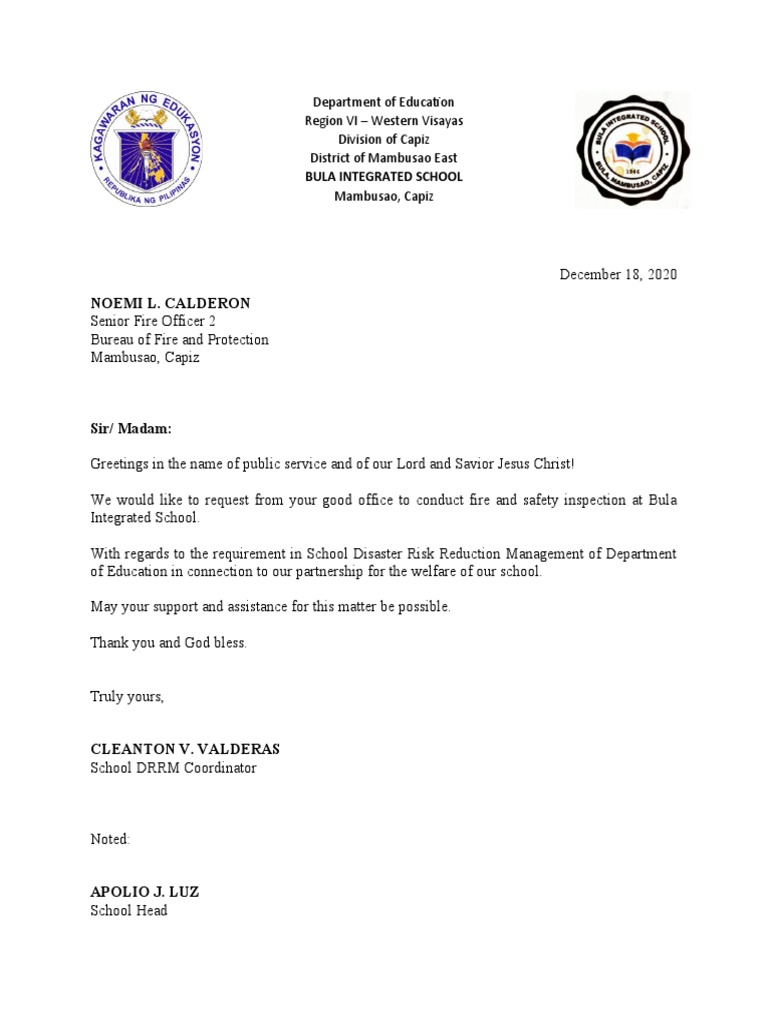 BFP Letter - Fire and Safety Inspection | PDF