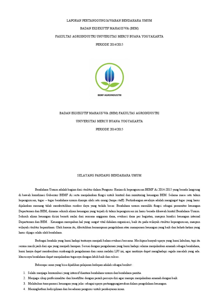 LAPORAN PERTANGGUNGJAWABAN BENDAHARA UMUM | PDF