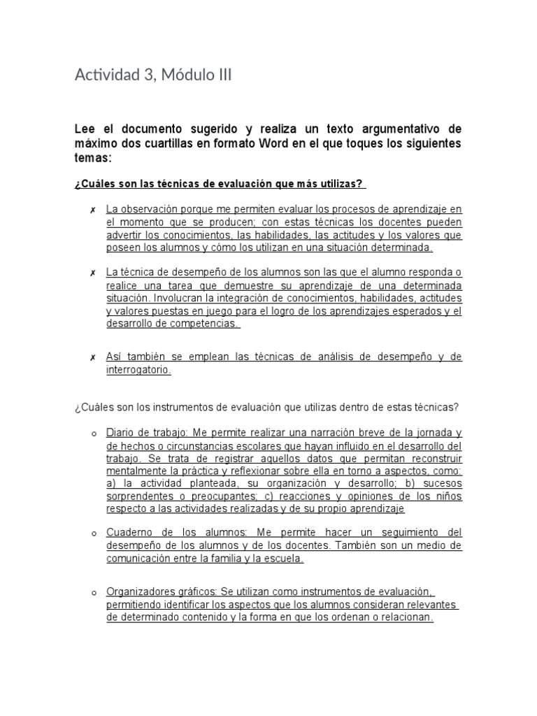 Actividad 3, Módulo III | PDF | Evaluación | Aprendizaje