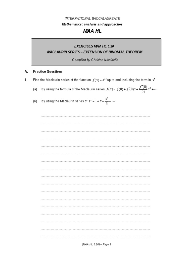 Maa HL 5.20 Maclaurin Series - Extension of Binomial Theorem | PDF ... Maa HL 5.20 Maclaurin Series - Extension of Binomial Theorem | PDF ...
