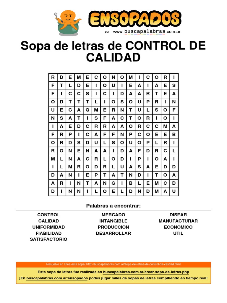 Sopa de Letras de CONTROL DE Calidad: Palabras A Encontrar | PDF