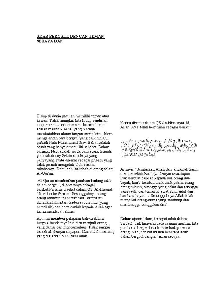 Adab Bergaul Dengan Teman Sebaya Dan | PDF | Agama & Spiritualitas