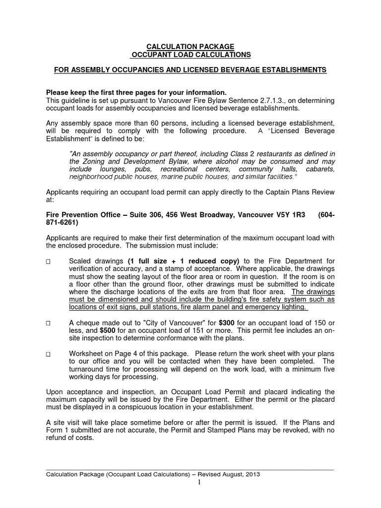Occupancy Load Calculation Package | PDF