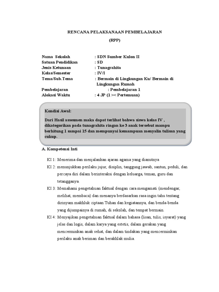 RPP Tunagrahita | PDF