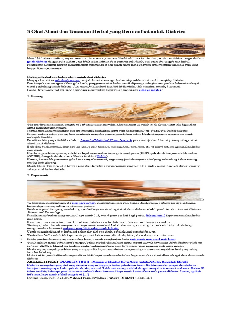8 Obat Alami Dan Tanaman Herbal Yang Bermanfaat Untuk Diabetes | PDF