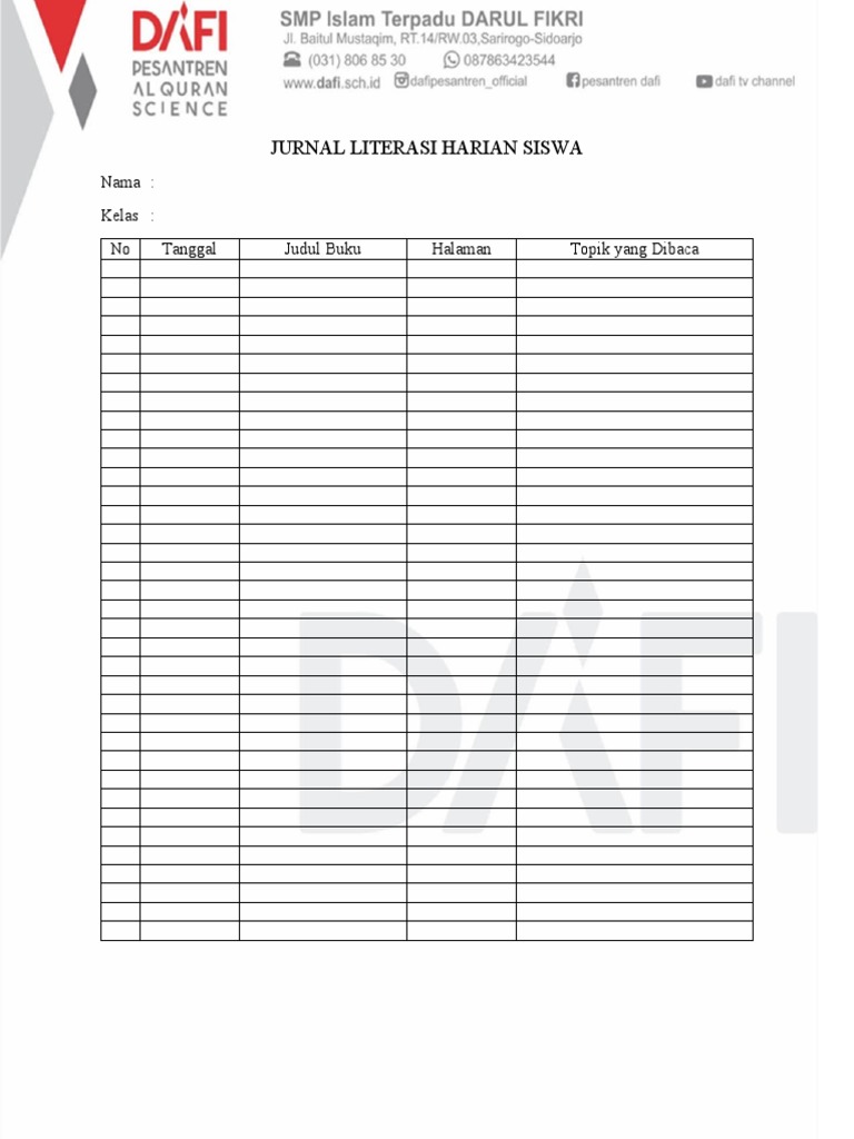 JURNAL LITERASI HARIAN SISWA | PDF