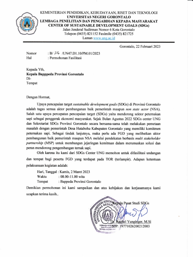 Contoh Surat Surat Permohonan Fasilitasi Ke Bapppeda Provinsi Gorontalo | PDF | Sains & Matematika