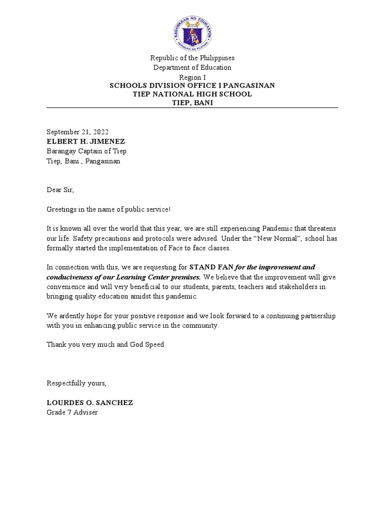 Sample Request Letter Standfan | PDF