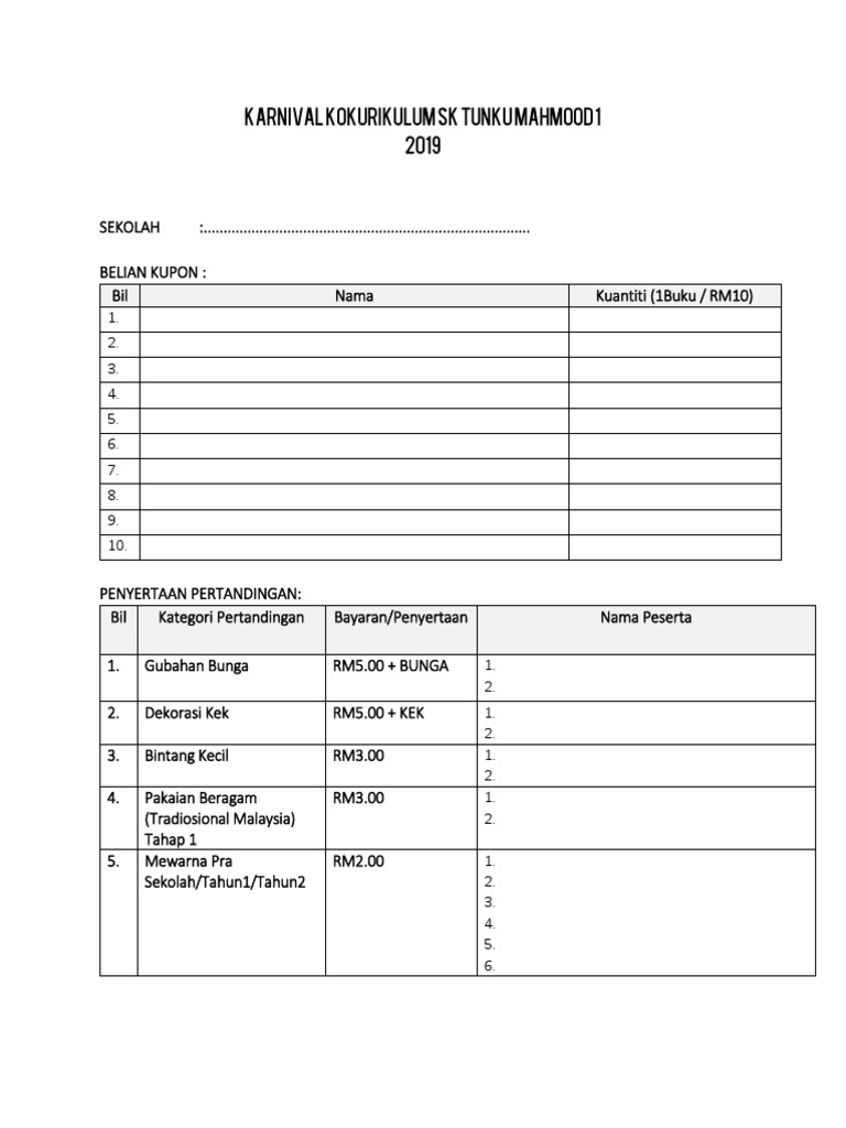 Karnival Kokurikulum Sk Tunku Mahmood 1 Luar Pdf