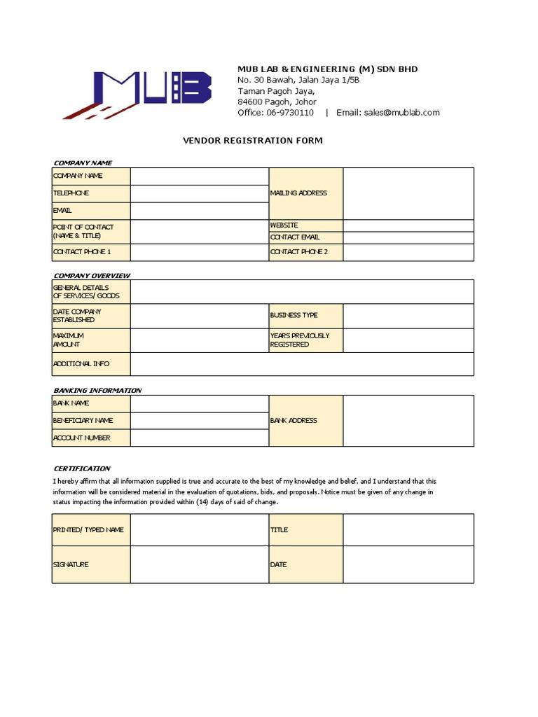 Blank Form - Vendor Registration Form | PDF