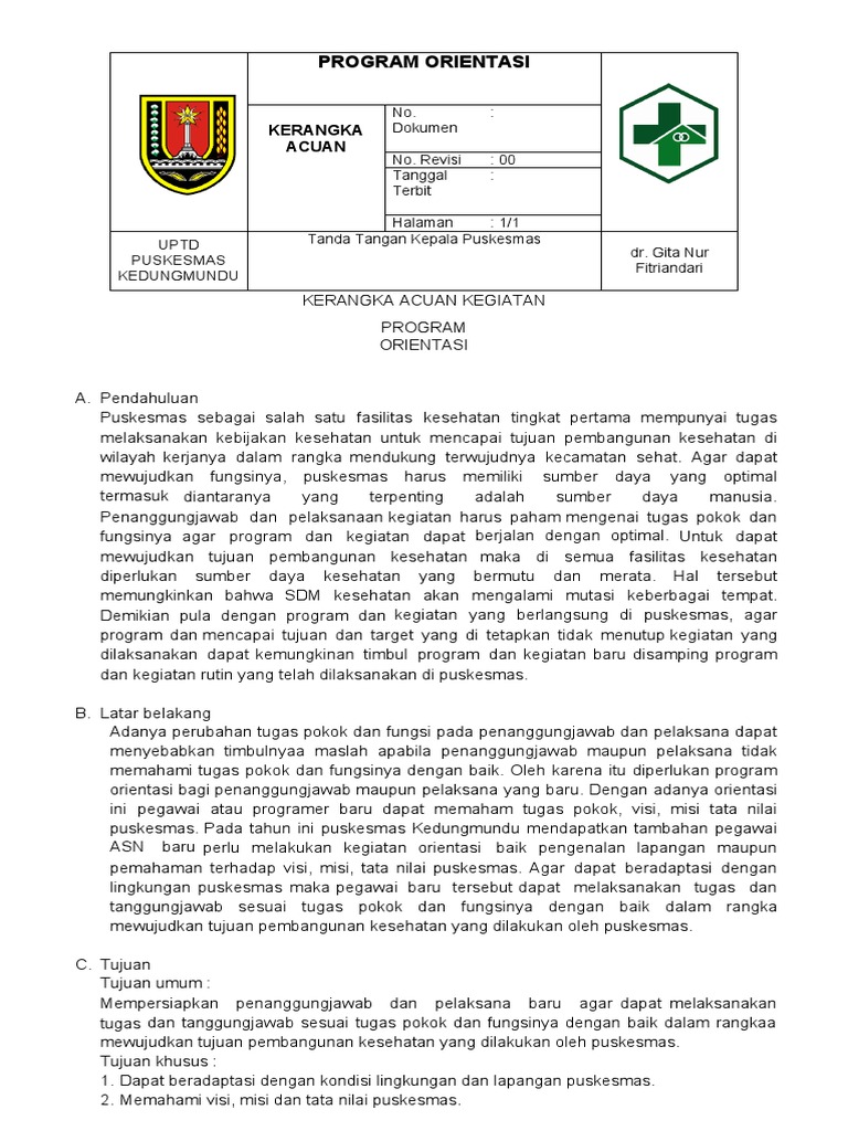 Program Orientasi Pegawai Baru Puskesmas | PDF | Pengembangan Diri ...