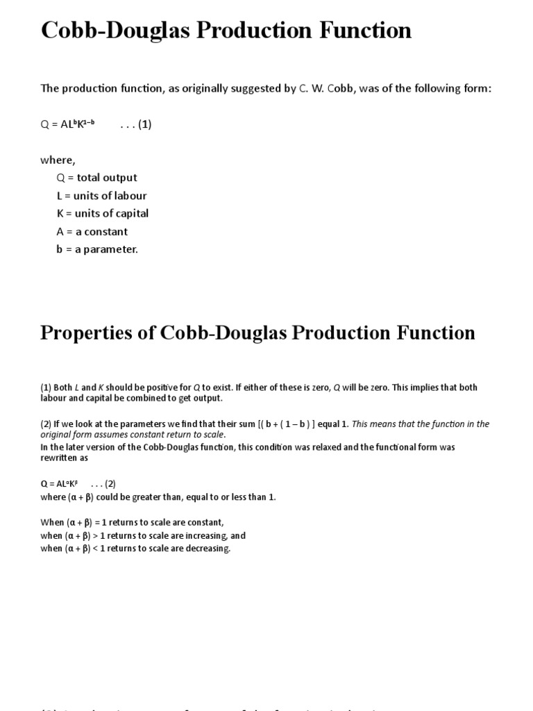 Cobb Douglas Production Function Pdf Production Function Labour