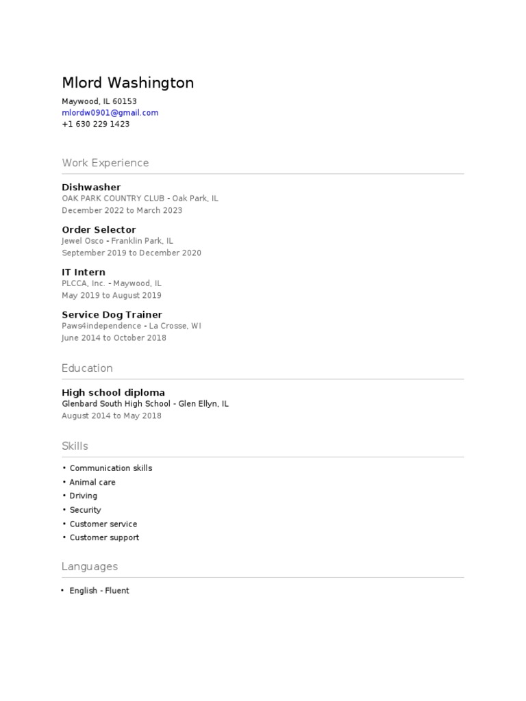 Mlord Washington's Resume Overview | PDF | Computers
