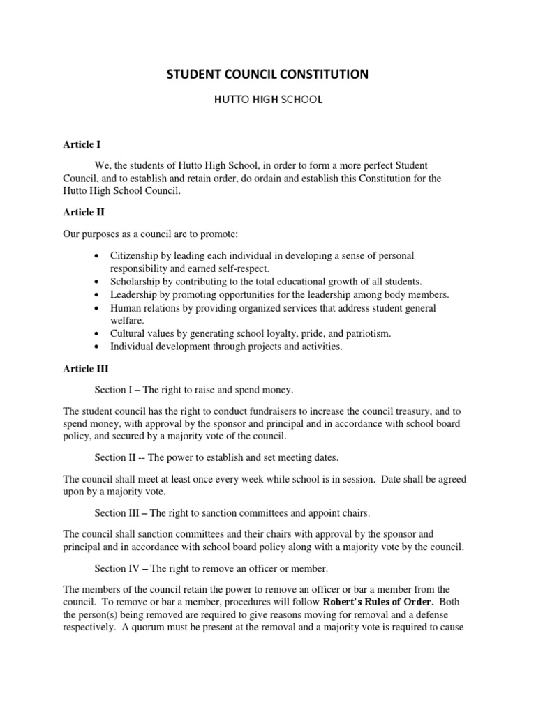 Student Council Constitution | PDF | Government | Governance