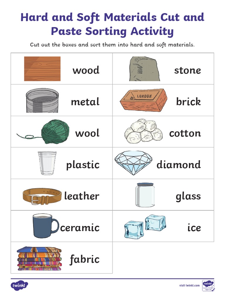 Hard and Soft Materials Cut and Paste Sorting Activity | PDF