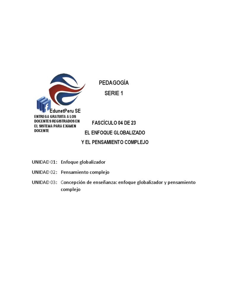 Serie1-Fasc.04-El Enfoque Globalizado y El Pensamiento Complejo | PDF | Aprendizaje | Plan de ...