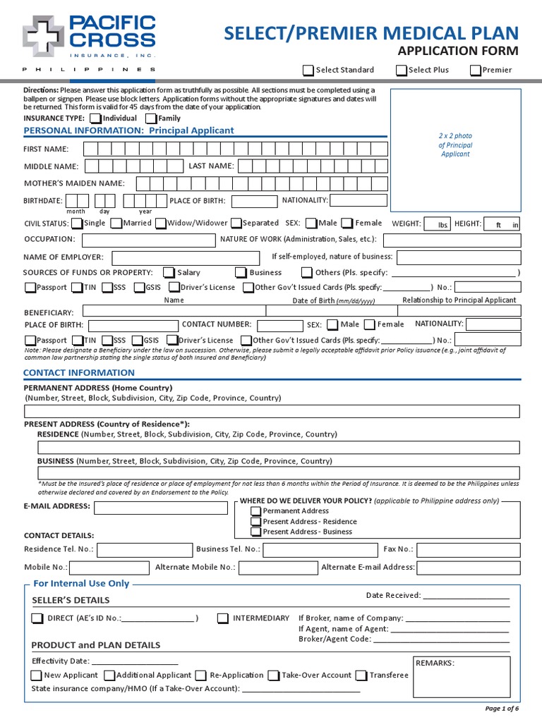 Select/Premier Medical Plan: Application Form | PDF | Insurance | Pre ...